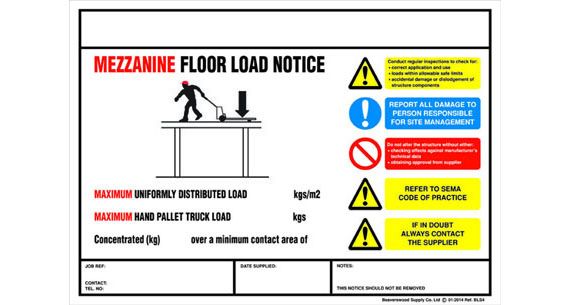 Premier Weight Load Notices – Mezzanine Floors (BLS4)