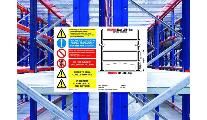 Premier Weight Load Notices – Pallet Racking Load Signs (BLS6)