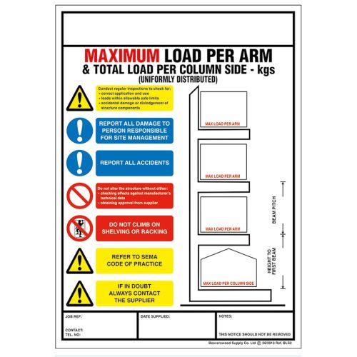 Premier Weight Load Notices – Cantilever Racking (BLS2)
