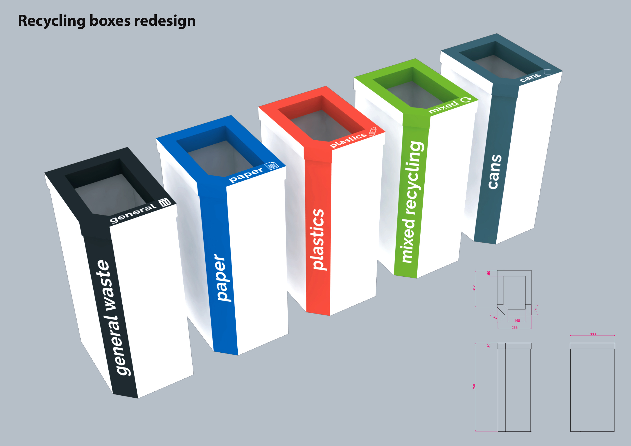 Cardboard Recycling Bins - Set of 5 (CB030Z)