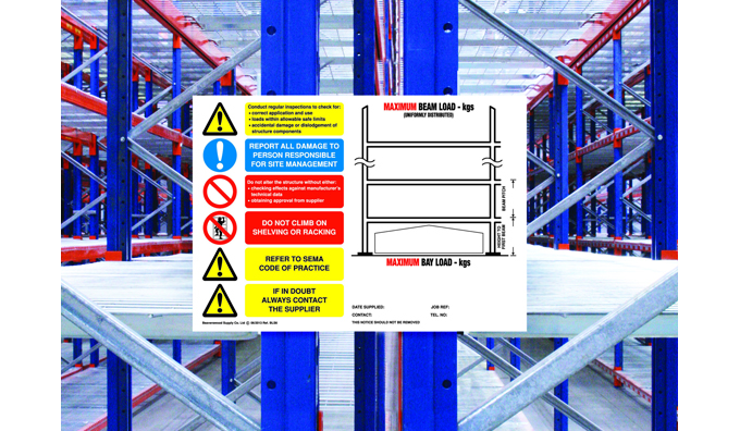 Weight Load Notices - Pallet Racking - Pallet Racking Load Signs (BLS6)