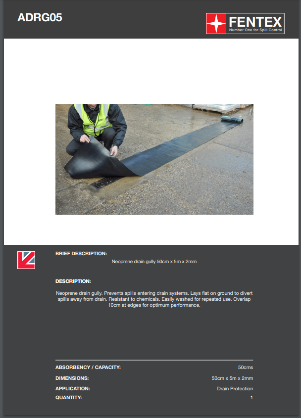 Fentex Neoprene Drain Cover Drain Plug 50cm x 5m x 2mm